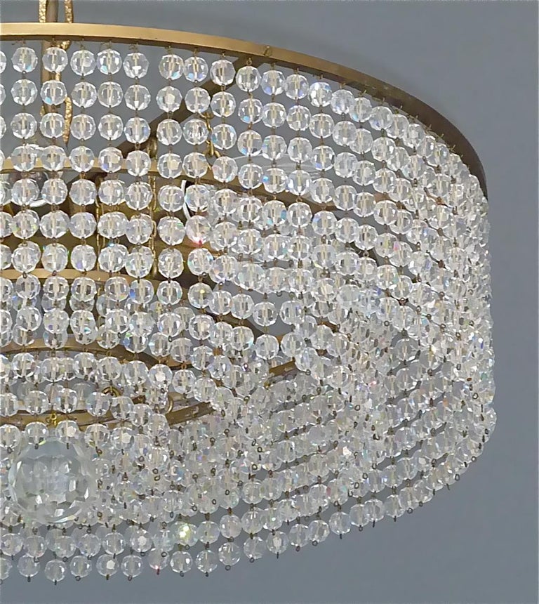 Lobmeyr Crystal Glass String Chandelier Patinated Brass Austria 1950s ...