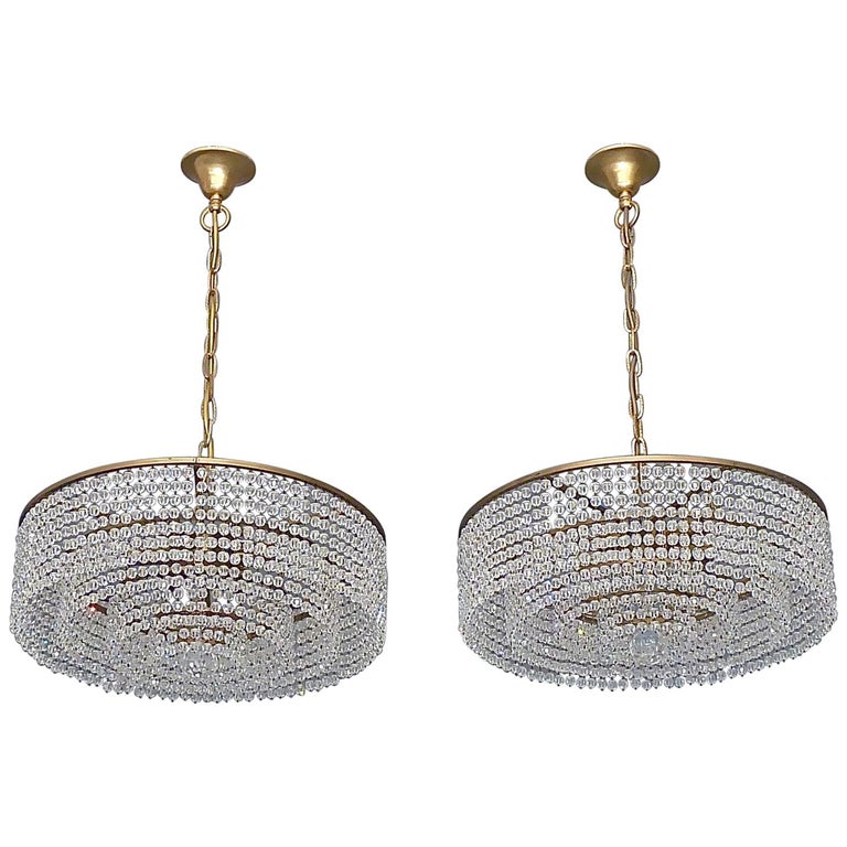 Lobmeyr Crystal Glass String Chandelier Patinated Brass Austria 1950s ...