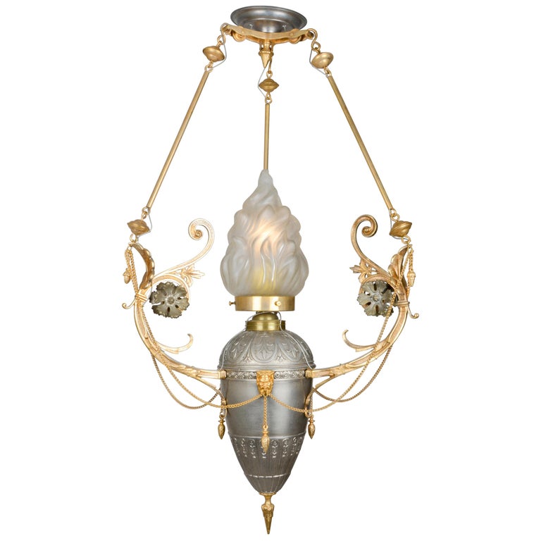 Lobmeyr-Restored Empire-Style Eternal Flame Pendant Lamp For Sale at ...