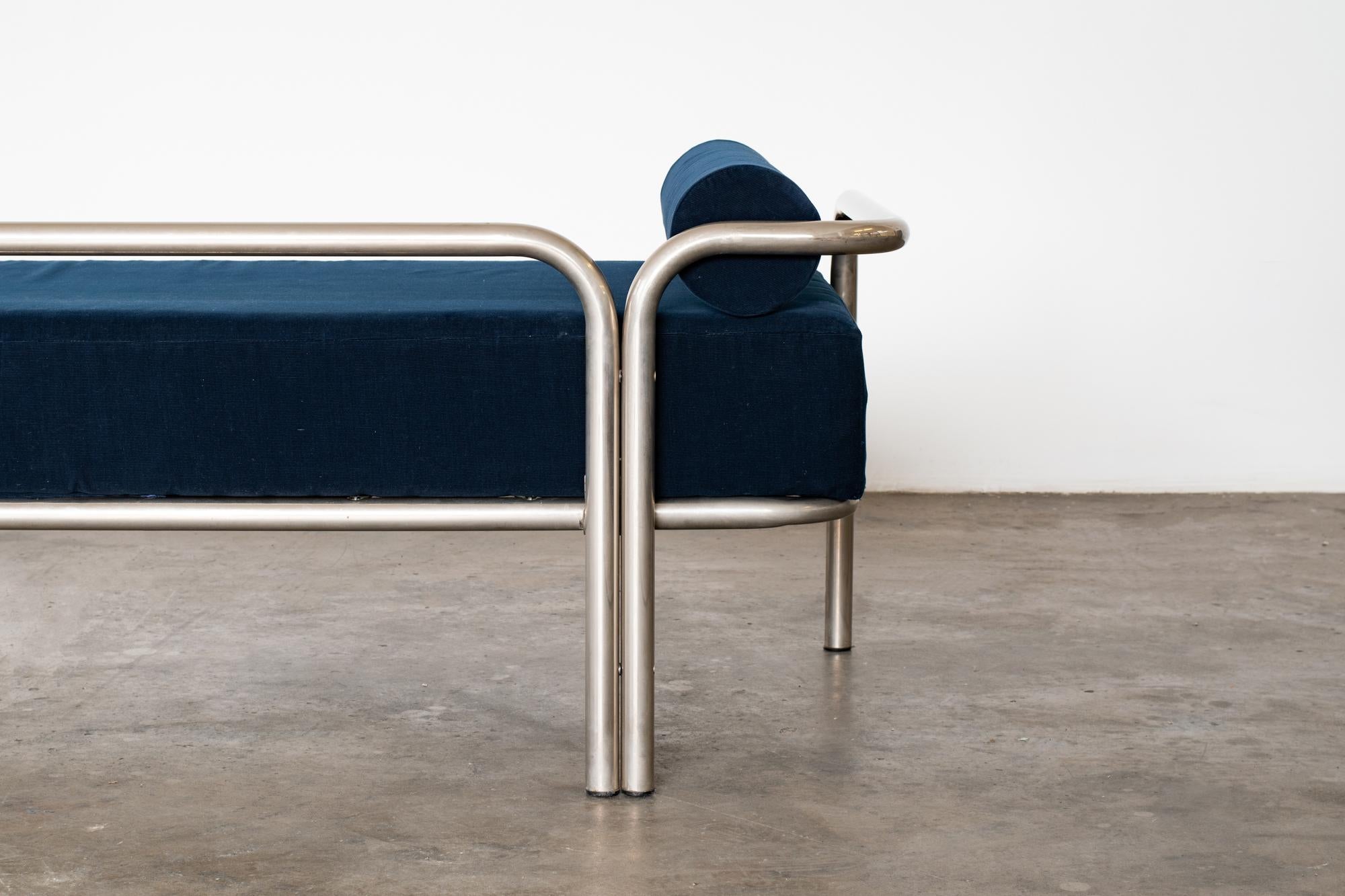 Locus Solus Day Bed by Gae Aulenti, Chromed Metal, Blue Cushions, 1970s ...