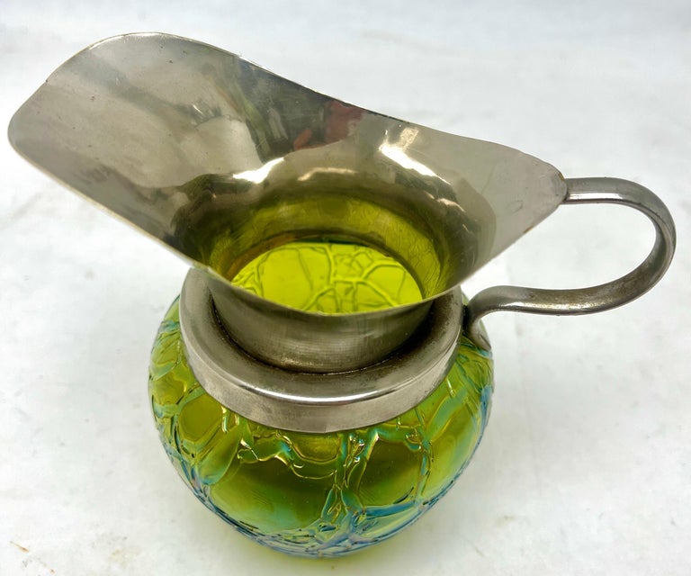 Loetz Art Nouveau Cream Jug and Sugar Bowl with Details of Irradiated ...