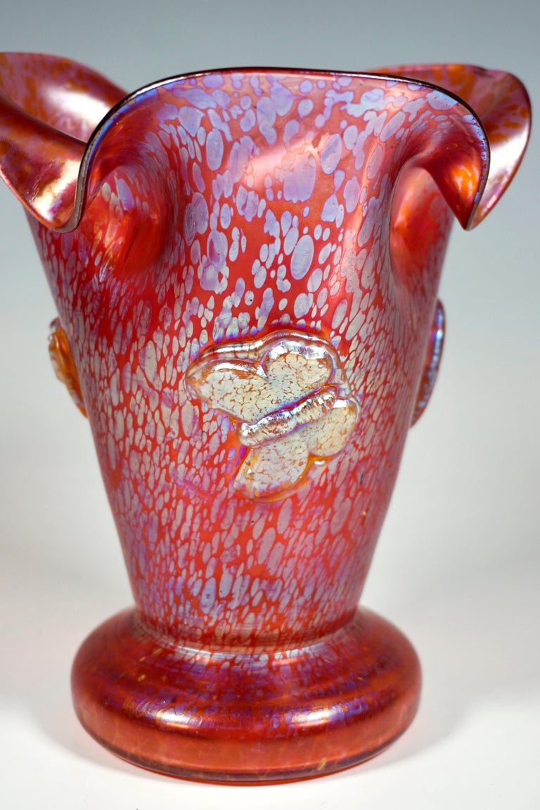 Loetz Art Nouveau Vase Camelia Red Papillon With Applied Butterflies ...