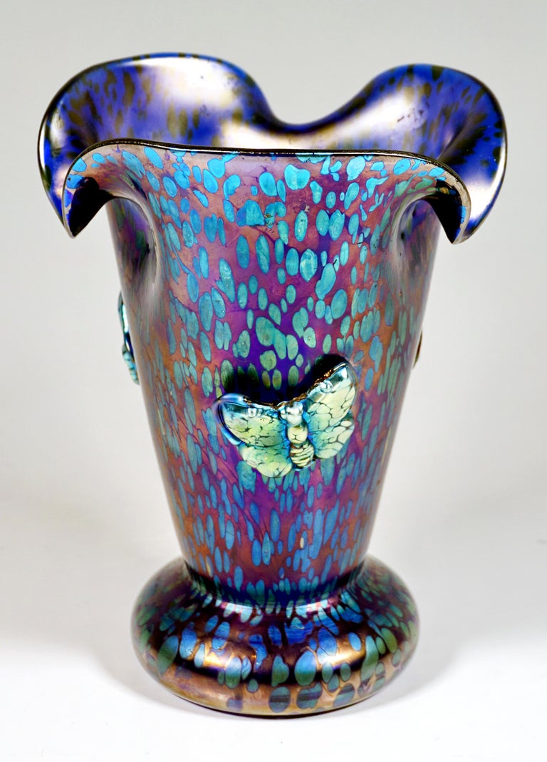 Loetz Art Nouveau Vase Cobalt Papillon with Applied Butterflies, Ca ...