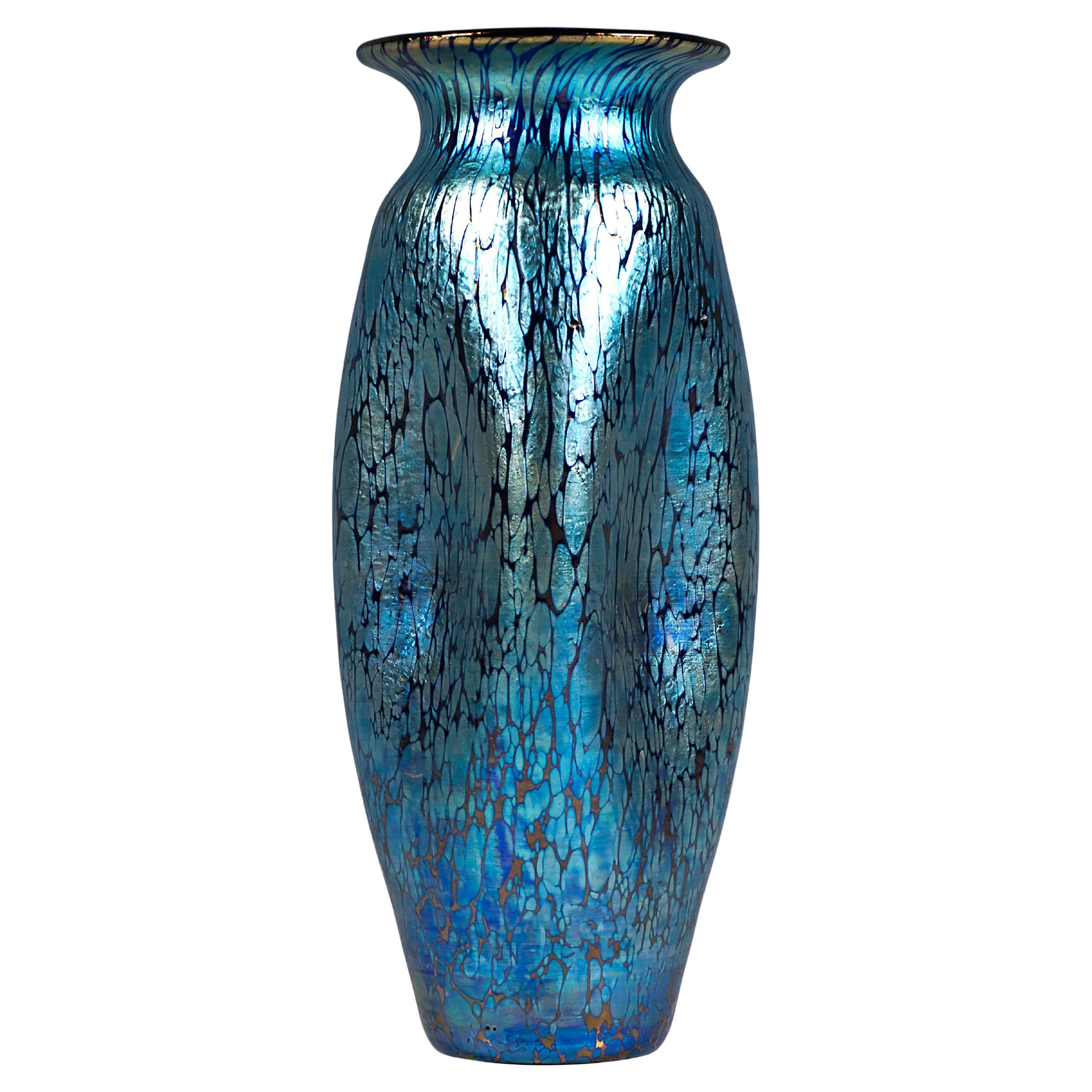 Large Johann Lötz Witwe Art Nouveau Vase, Decor Cobalt Papillon ...