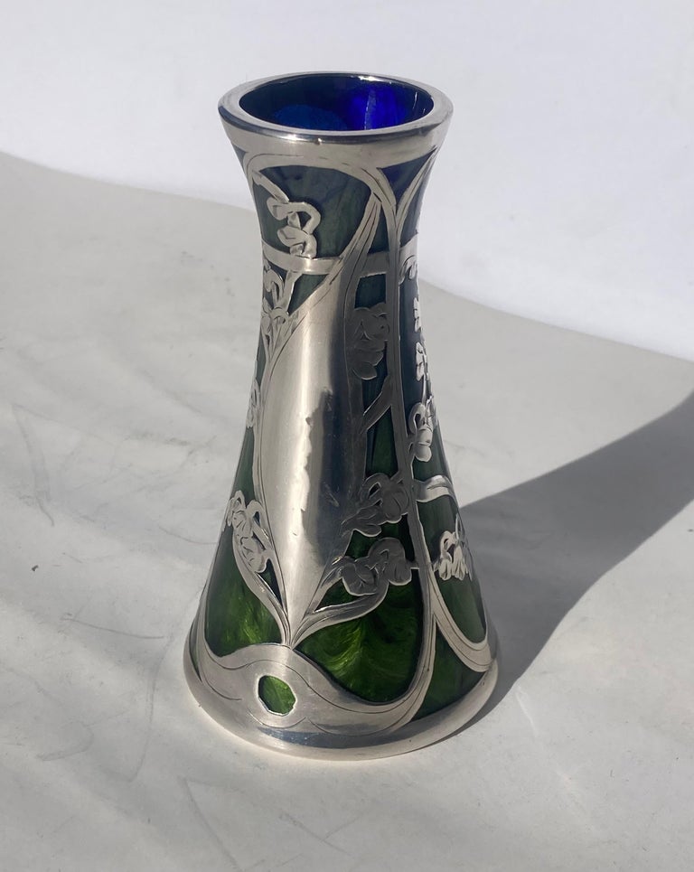 Loetz, Glass "Titania" Silver Overlay Art Nouveau Vase, Swirl Green ...