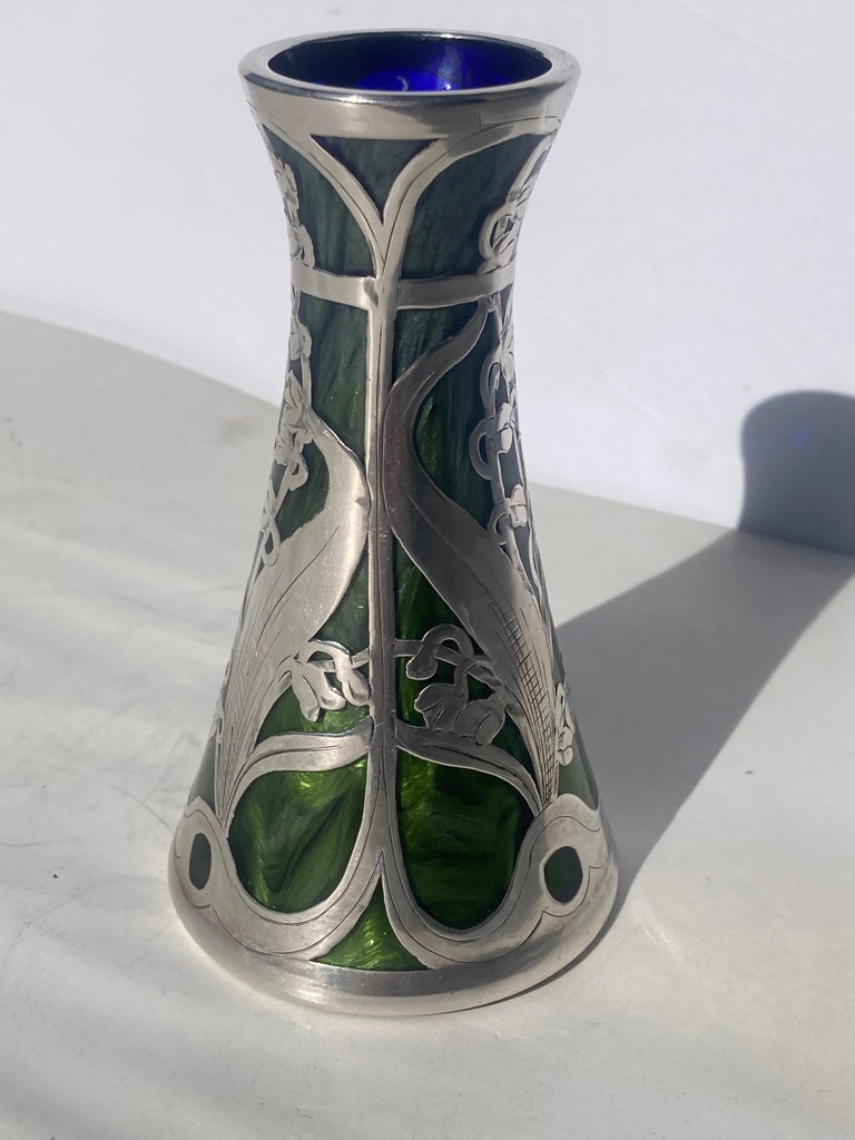 Loetz, Glass "Titania" Silver Overlay Art Nouveau Vase, Swirl Green ...