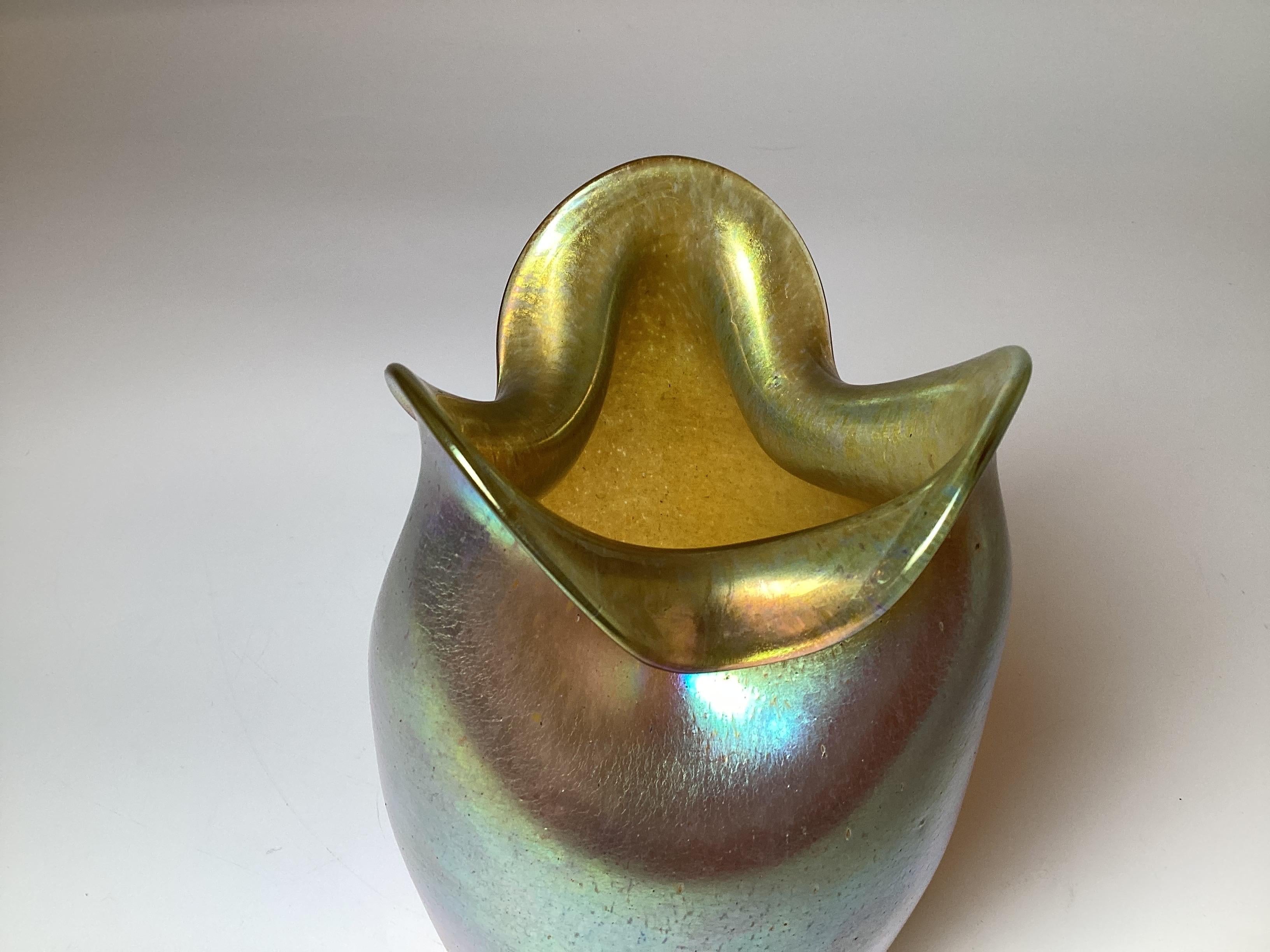 Loetz Gold Iridescent Pinched Vase For Sale at 1stDibs