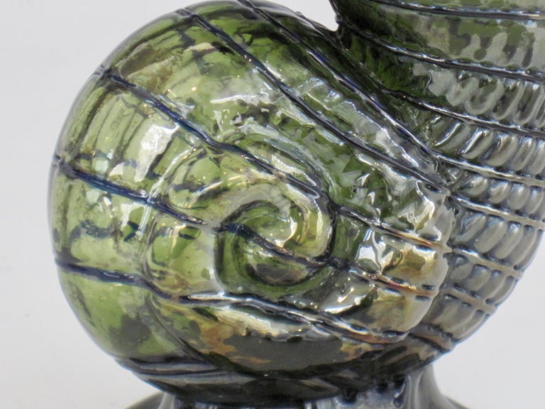 Loetz Green Art Glass Nautilus Shell Vase For Sale at 1stDibs
