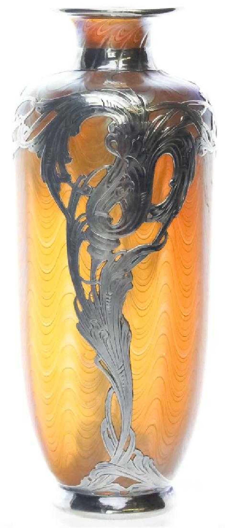 Loetz Phänomen Silver Overlay Vase, Engraved Loetz Austria For Sale at ...