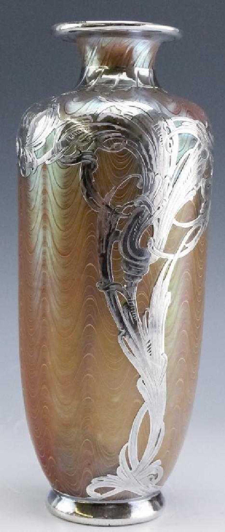 Loetz Phänomen Silver Overlay Vase, Engraved Loetz Austria For Sale at ...
