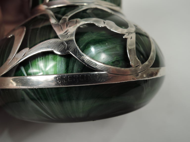Loetz Titania Art Nouveau Green Silver Overlay Vase For Sale at 1stDibs