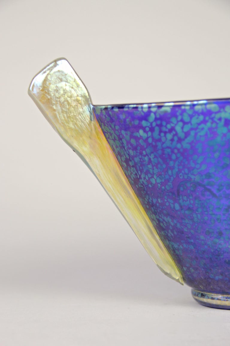 Loetz Witwe Blue Glass Bowl Decor Papillon Iriscident, Bohemia, circa ...