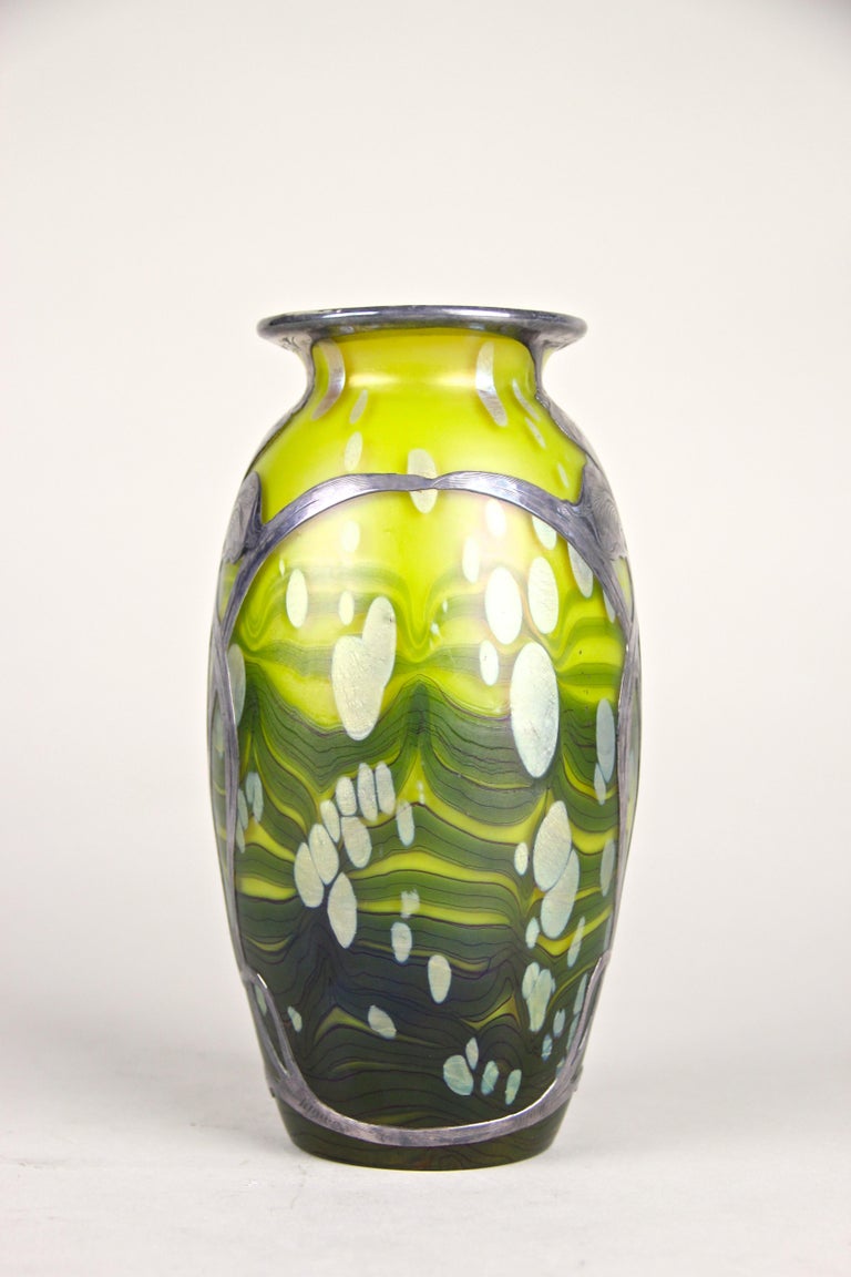 Loetz Witwe Glass Vase "Cytisus Yellow" with Silver Overlay, Bohemia ...