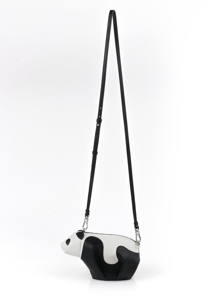 LOEWE 2016 Black White Leather Panda Purse + Adjustable Strap at 1stDibs
