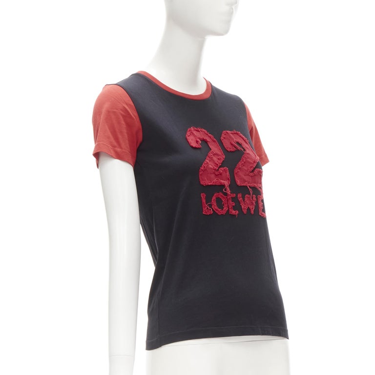 LOEWE 22 logo frayed patchwork black white Y2K tshirt S For Sale at 1stDibs