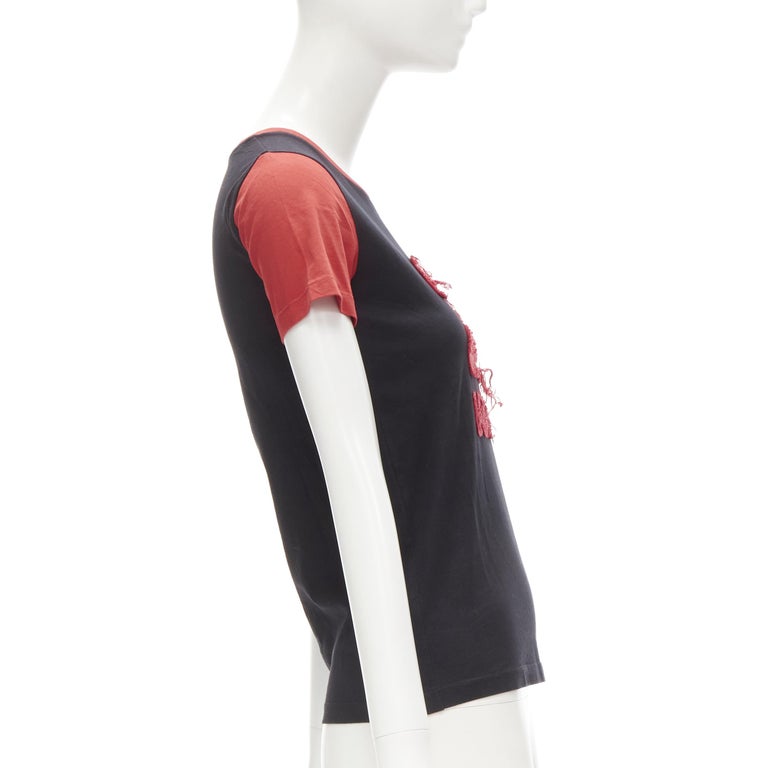 LOEWE 22 logo frayed patchwork black white Y2K tshirt S For Sale at 1stDibs