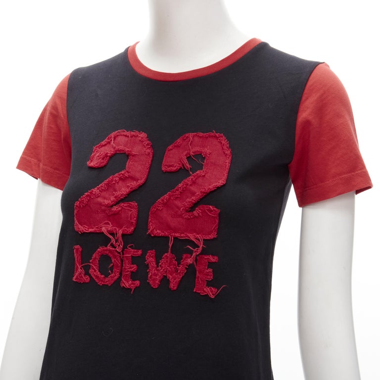LOEWE 22 logo frayed patchwork black white Y2K tshirt S For Sale at 1stDibs