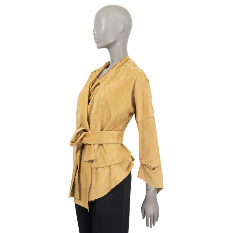 LOEWE beige suede 2016 DRAPED BELTED Jacket 36 XS For Sale at 1stDibs