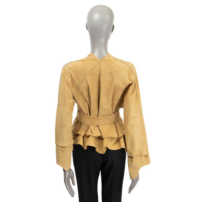 LOEWE beige suede 2016 DRAPED BELTED Jacket 36 XS For Sale at 1stDibs