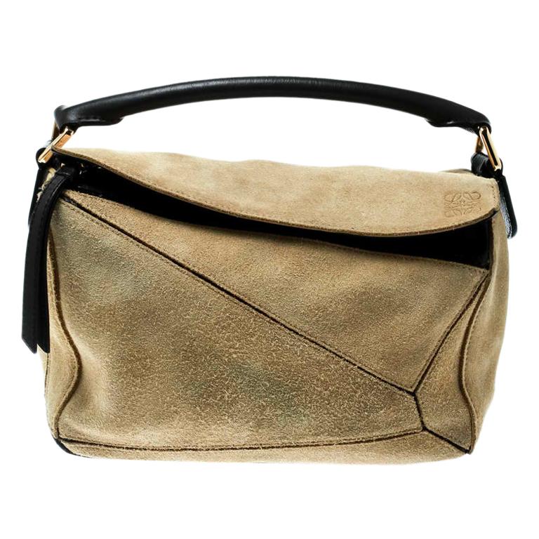 Loewe Beige Suede and Leather Puzzle Shoulder Bag For Sale at 1stDibs