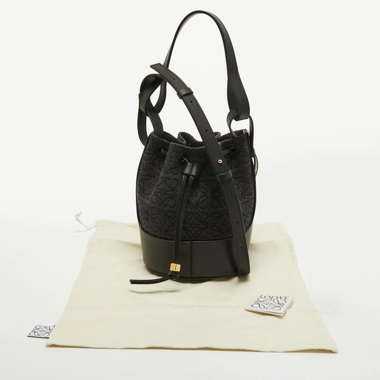 Loewe Black/Grey Monogram Canvas and Leather Balloon Anagram Bucket Bag ...