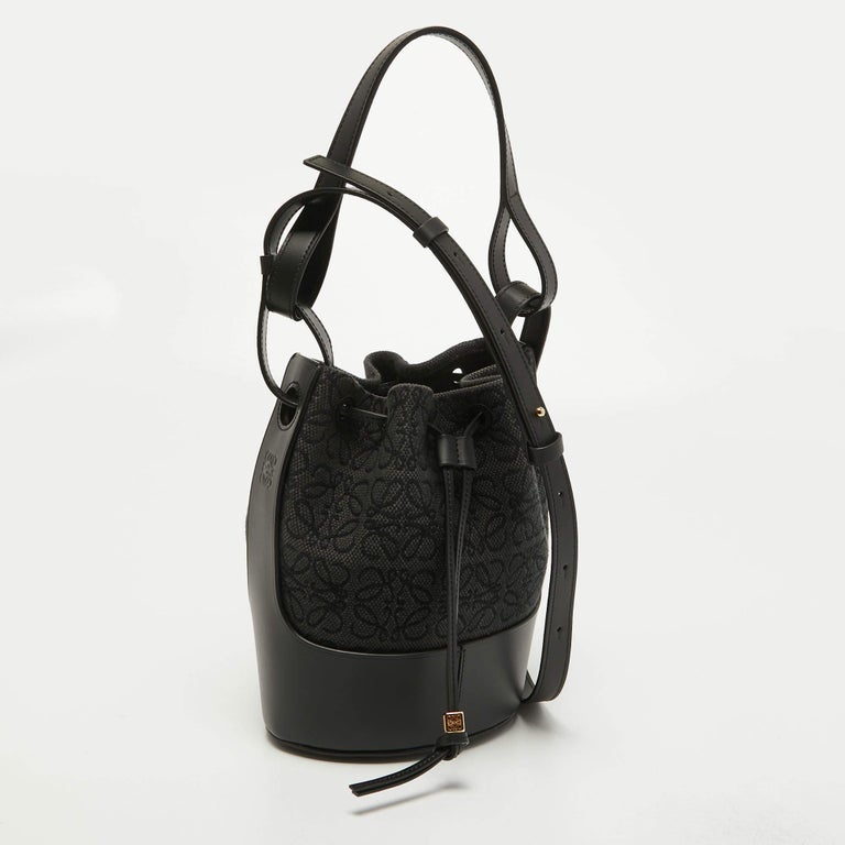 Loewe Black/Grey Monogram Canvas and Leather Balloon Anagram Bucket Bag ...