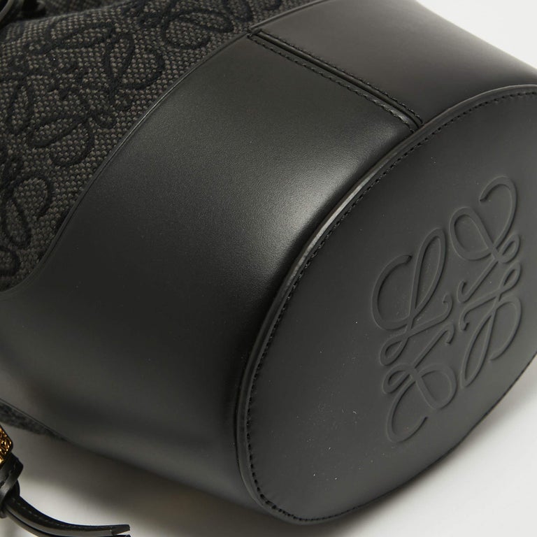 Loewe Black/Grey Monogram Canvas and Leather Balloon Anagram Bucket Bag ...