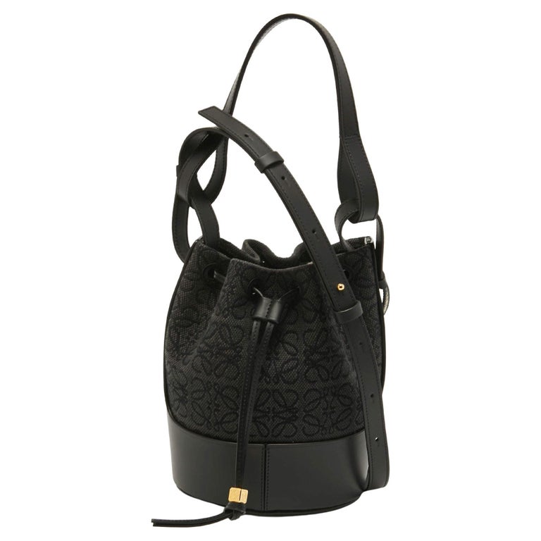 Loewe Black/Grey Monogram Canvas and Leather Balloon Anagram Bucket Bag ...