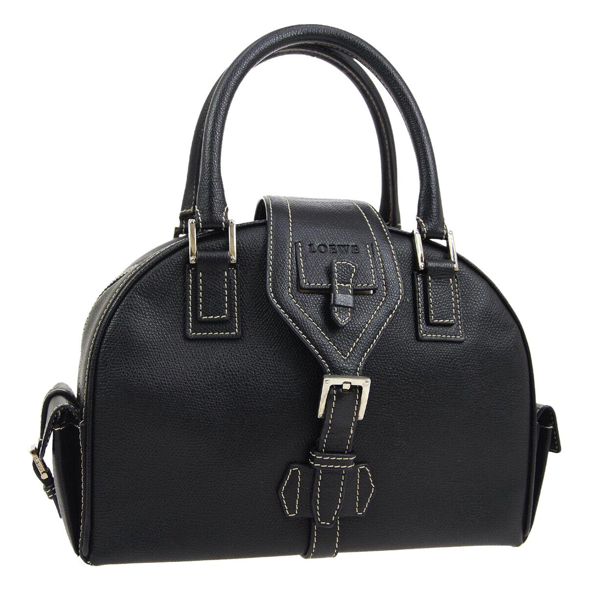 Loewe Black Leather Stitch Multi Buckle Silver Top Handle Satchel Tote ...