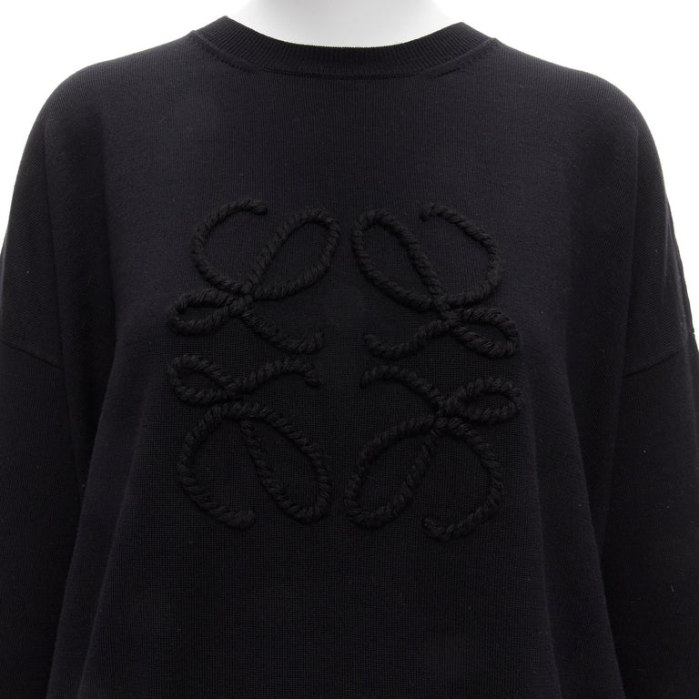 LOEWE black wool cashmere Anagram logo crew neck long sleeve sweater S ...