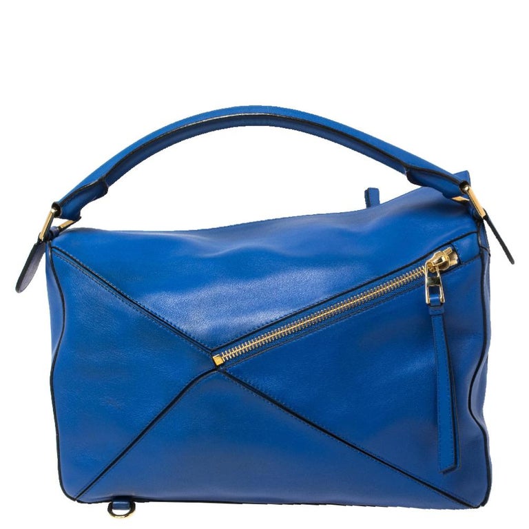 Loewe Blue Leather Large Puzzle Shoulder Bag at 1stDibs