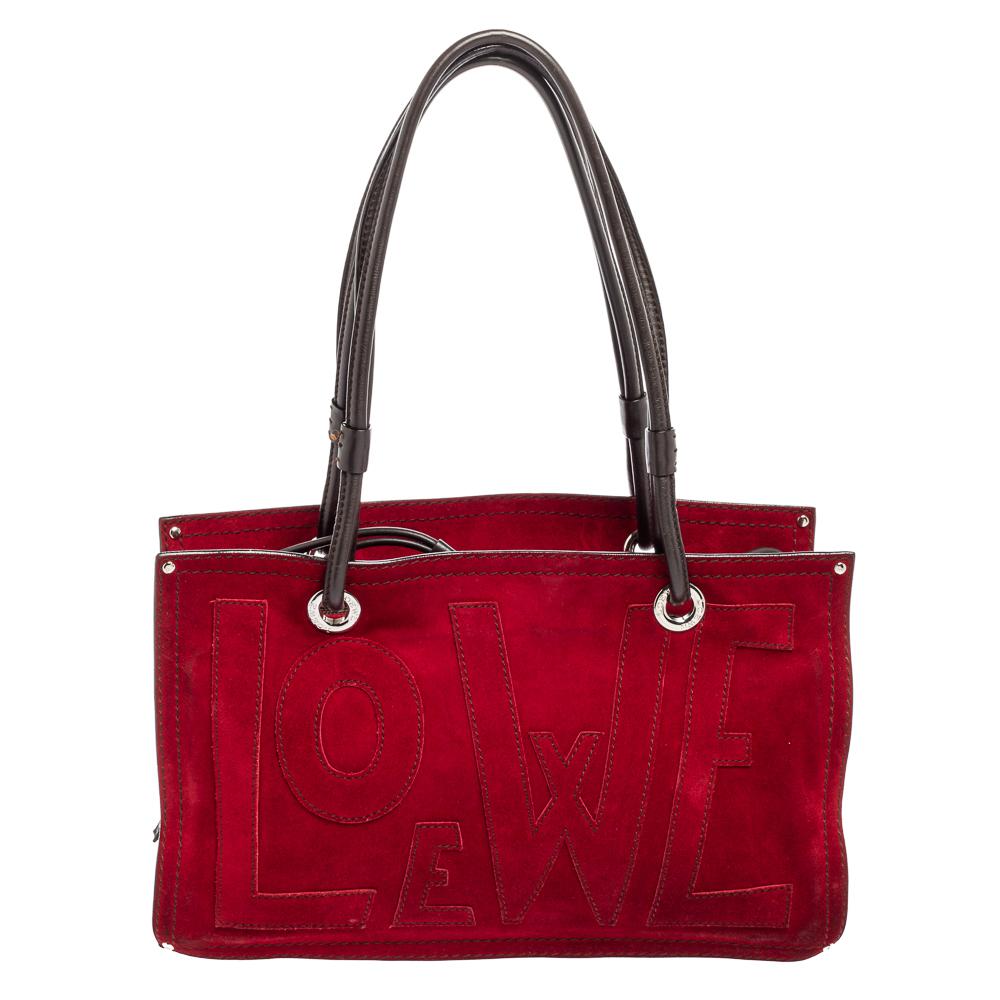 Loewe Brown/Dark Red Suede And Leather Satchel at 1stDibs