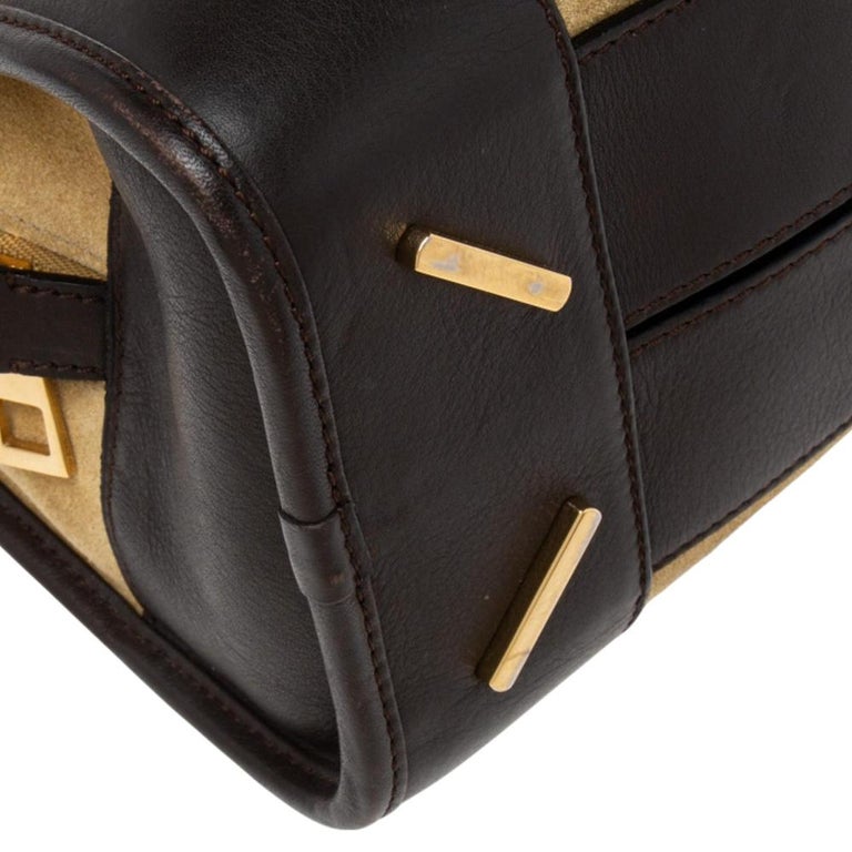 Loewe Cream/Dark Brown Suede and Leather Amazona 28 Bag at 1stDibs