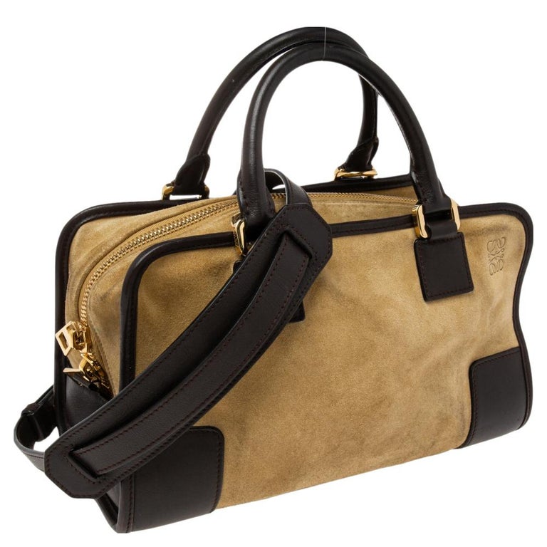 Loewe Cream/Dark Brown Suede and Leather Amazona 28 Bag at 1stDibs