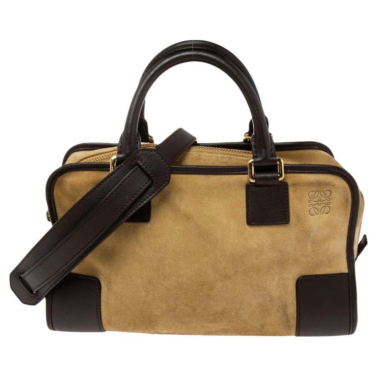 Loewe Cream/Dark Brown Suede and Leather Amazona 28 Bag at 1stDibs