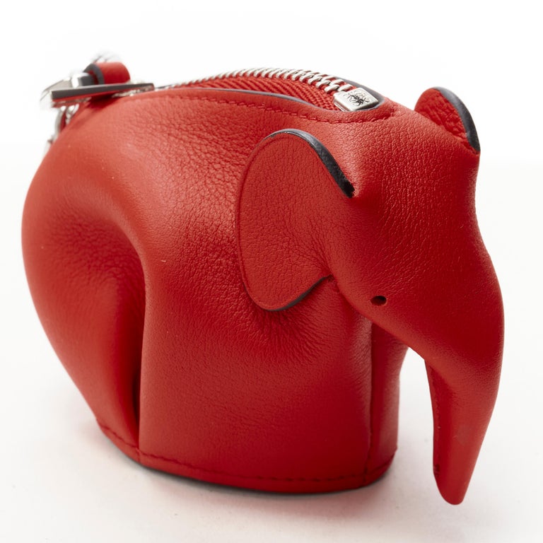 LOEWE Elephant red leather coins purse bag charm For Sale at 1stDibs