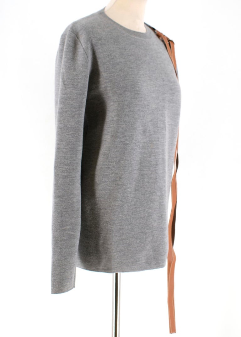 Loewe Grey Knitted Jumper w/ Leather Straps M at 1stDibs