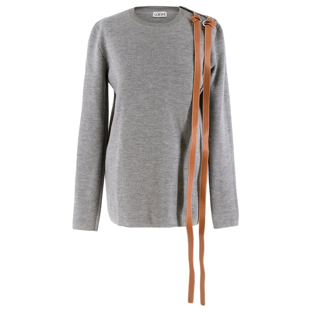 Loewe Grey Knitted Jumper w/ Leather Straps M at 1stDibs