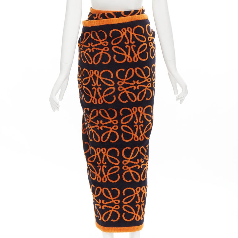 LOEWE Ibiza Anagram logo monogram navy orange cotton beach towel For ...