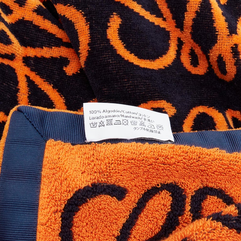 LOEWE Ibiza Anagram logo monogram navy orange cotton beach towel For ...