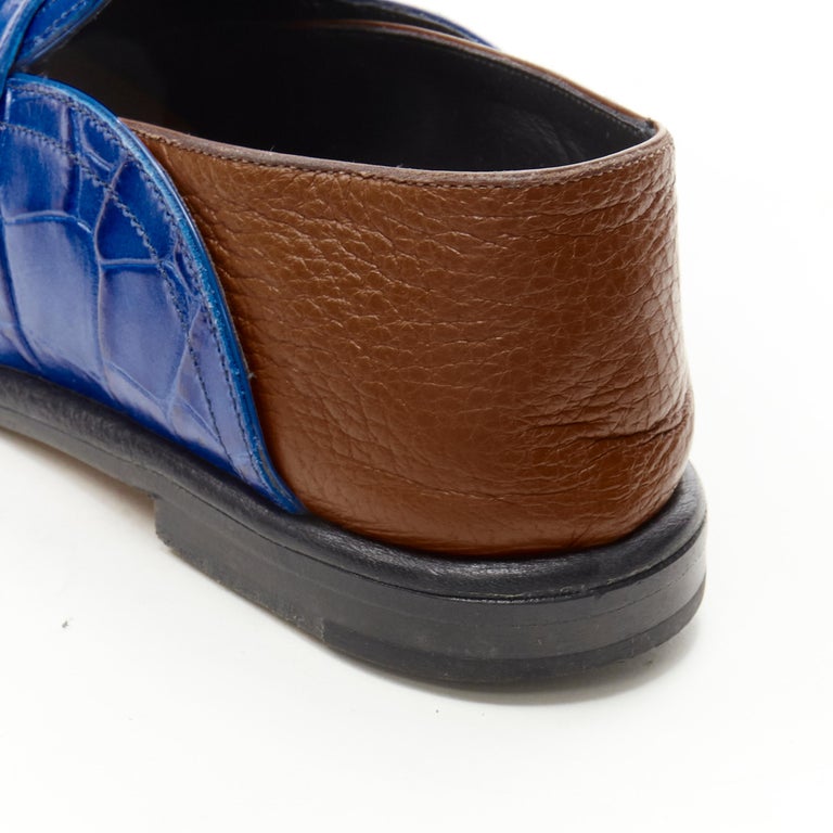LOEWE JW ANDERSON cobalt blue brown leather step back loafer EU36 For Sale at 1stDibs