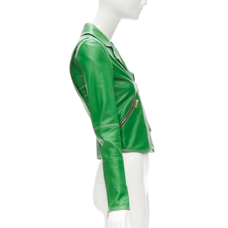 LOEWE JW ANDERSON kelly green leather moto biker jacket S For Sale at ...