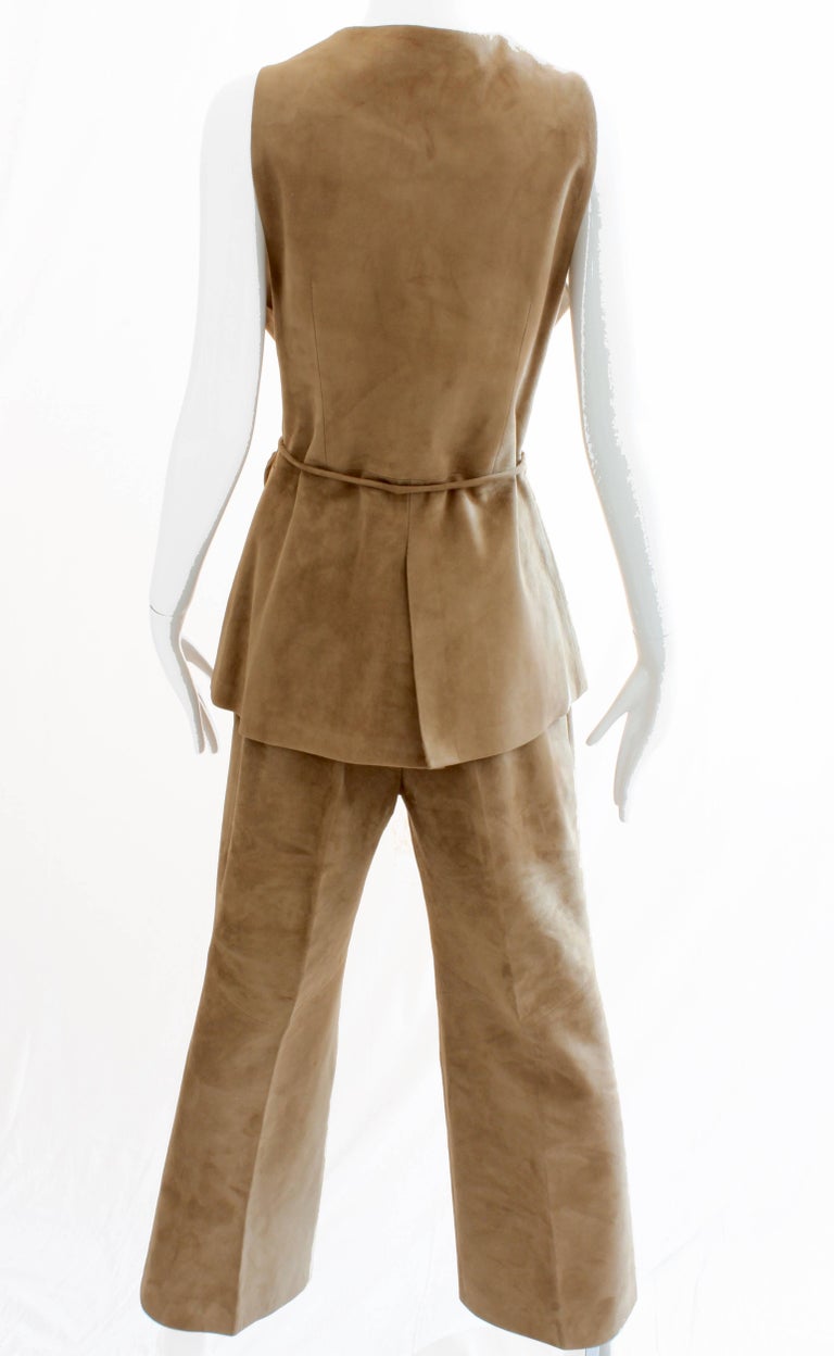 Loewe Madrid Camel Suede Leather Vest Pant and Belt Suit Set at 1stDibs ...