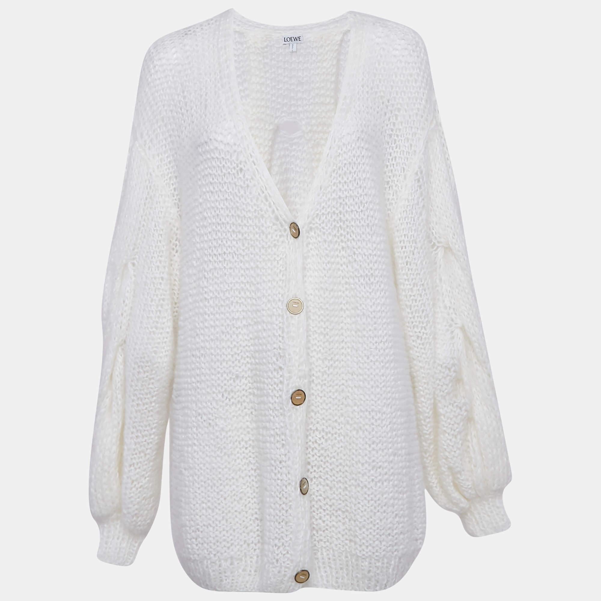 Loewe Off-White Cable Knit Cardigan M For Sale at 1stDibs