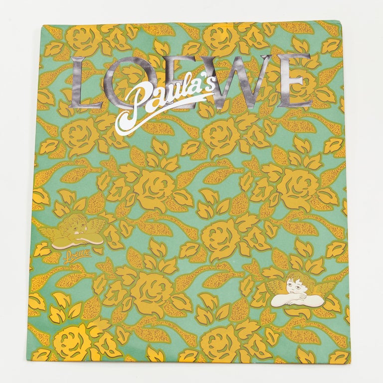 LOEWE Paula's black embroidery rattan raffia brown leather tie hand fan ...