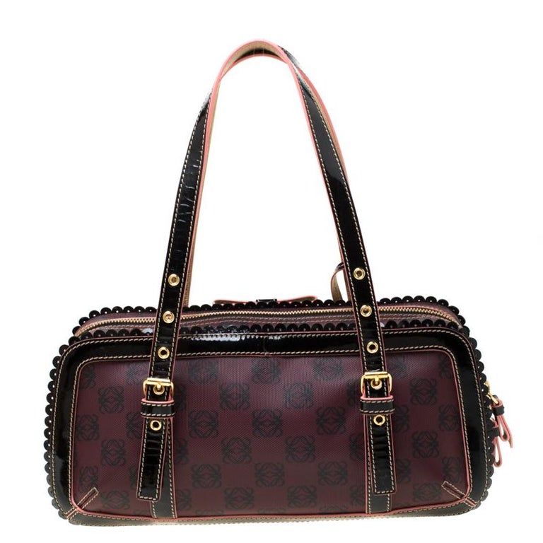 Loewe Purple/Black Momogram PVC and Patent Leather Satchel at 1stDibs