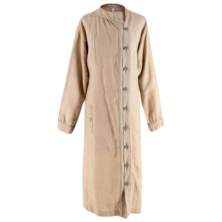 Loewe Sand Linen Long-Sleeve Maxi Dress - Size US 6 For Sale at 1stDibs