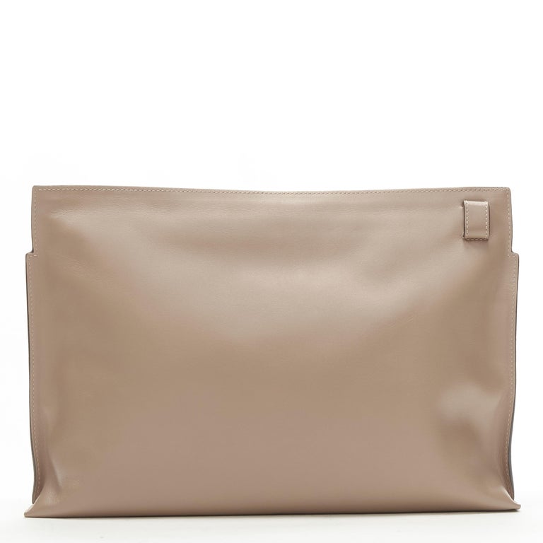 LOEWE T Pouch brown Anagram logo embossed front zip portfolio clutch ...