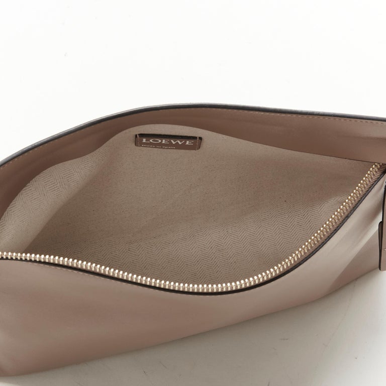 LOEWE T Pouch brown Anagram logo embossed front zip portfolio clutch ...