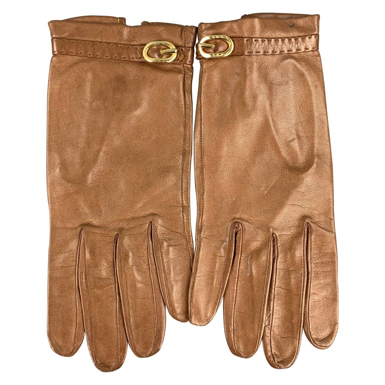 LOEWE Tan Leather Gold Buckle Gloves at 1stDibs